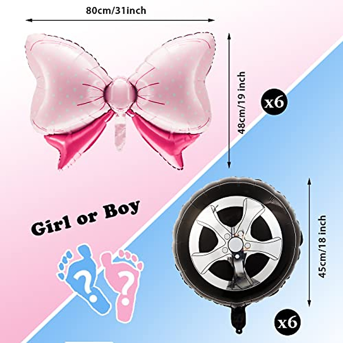 12 Pieces Burnouts or Bow Foil Balloons Black Car Wheel Balloons Gender Reveal Balloon Pink Polka Dots Bow Balloon Foil Balloons for Baby Shower Gender Reveal Wedding Birthday Party Decoration