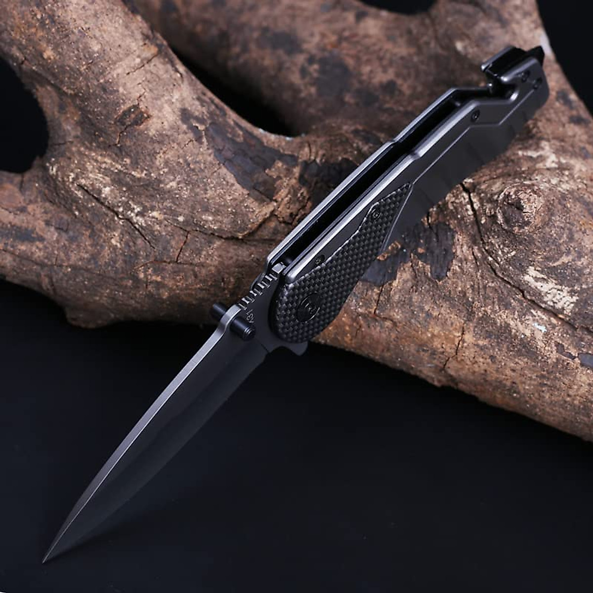 AluAlu Pocket Knife,Camping Fishing Hiking Survival Knife with Safety Liner Lock - Best EDC Camping Hiking Hunting Knofe,Wood Handle Sharp Blade Knifes-Gift for Men (Carbon fiber handle)