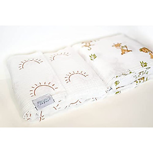 Brilliant Bambino - Baby Swaddle Receiving Blanket - 2 Pack | Boho Safari Animals & Sunrise Set | Muslin Cotton Blend | Newborn Essentials | Boys & Girls Baby Stuff | Swaddle Blanket