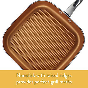 Ayesha Curry Home Collection Nonstick Square Grill Pan / Griddle Pan - 11.25 Inch, Brown Sugar