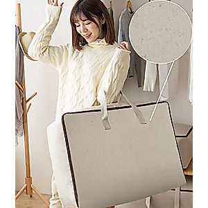 Breathable Canvas Soft Storage Bag with Handles, Beige, 2pcs