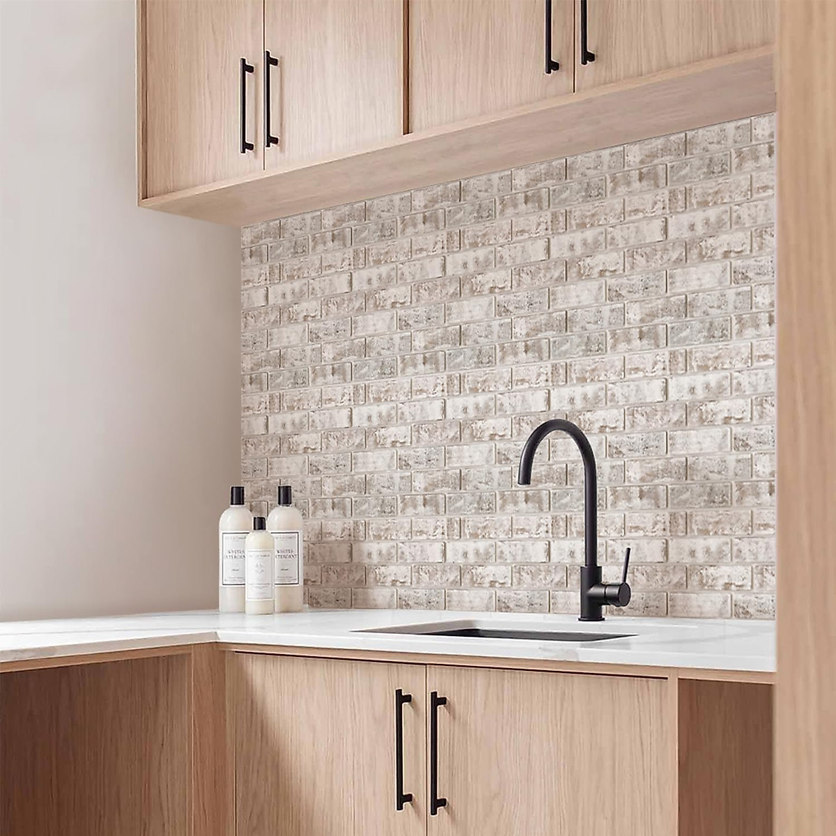 Commomy 10 Pcs 3D Faux Brick Wall Panels -11.8"X11.8" Small Size PVC Brick Peel and Stick Tiles Farmhouse DIY Self-Adhesive Wall Tile Faux Brick Paneling for Fireplace,Living Room,Bedroom,RV, Kitchen