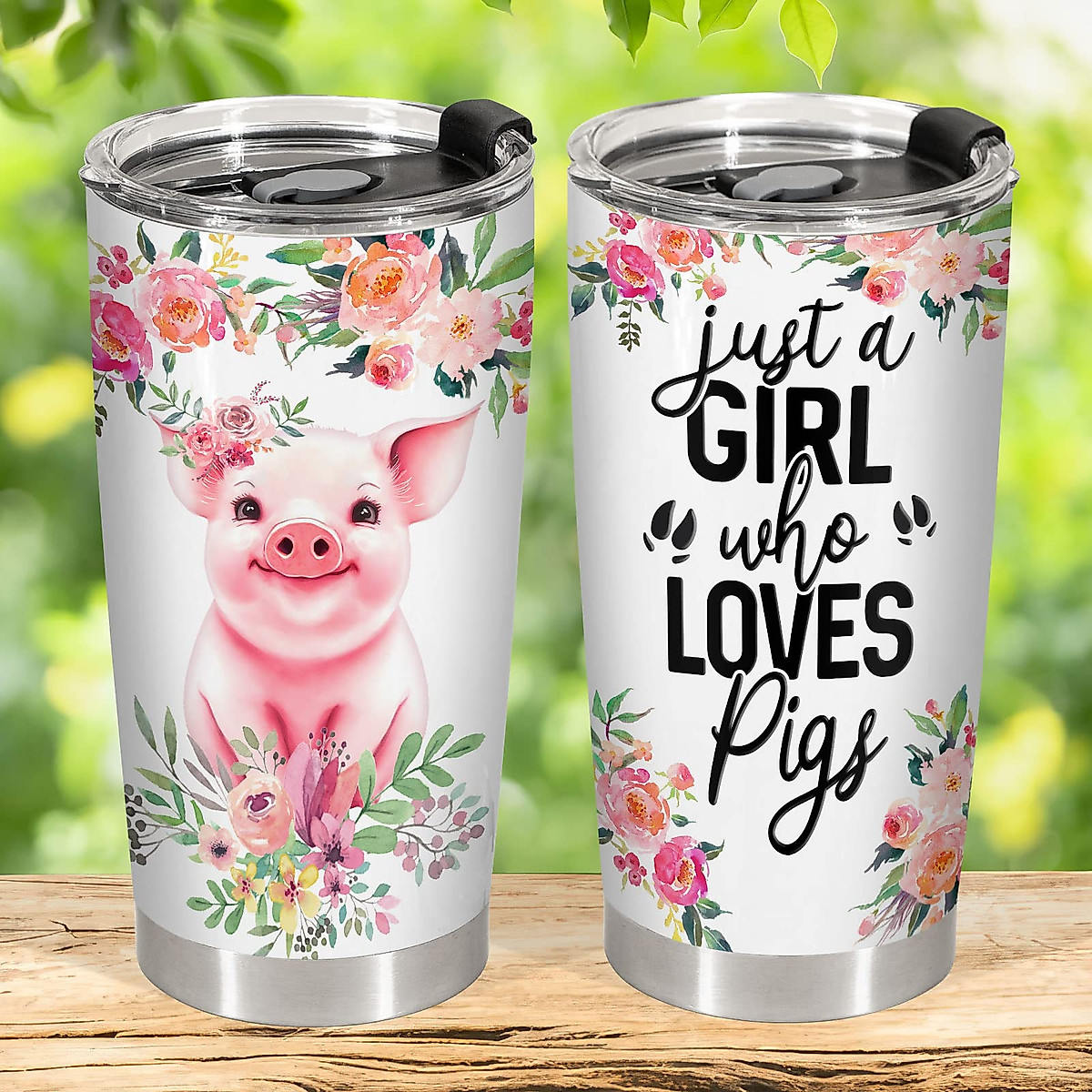 34HD Just A Girl Who Loves Pigs Tumbler with Lid, 20oz Stainless Steel Vacuum Insulated Animal Cup, Farm Animal Gifts for Women Girls Sister Daughter, Pig Birthday Gifts