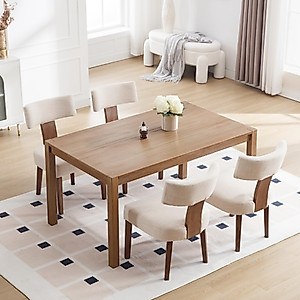 BESTANO Modern Dining Chairs Set of 4, Comfy Upholstered Side Chairs with Wood Legs, Linen Fabric Dining Chairs with Curved Wingback for Living Room Dining Room, Beige