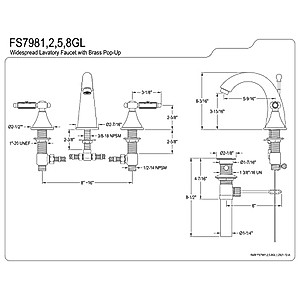 Kingston Brass FS7985GL Georgian Widespread Lavatory Faucet with Brass Pop-Up, 5-1/2-Inch, Oil Rubbed Bronze