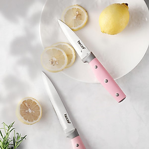 hecef Kitchen Knife Set with Magnetic Strip, 6 pcs Professional Knives Set for Kitchen, 13-inch Magnetic Strip Stainless Steel Sharp Chef Knife Set with Pink Handle for Cutting Meat & Vegetable