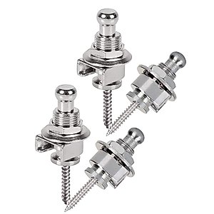 YAKAMOZ Set of 4Pcs Quick Release Metal Guitar Strap Lock Security Strap Locking Buttons End Pins with Mounting Screws for Electric Acoustic Guitar, Bass, Ukulele - Silver