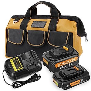 6000mAh and 3000mAh Replacement Battery for Dewalt 20v and DCB105 Charger Kit Compatible with DCB204 DCB204-2 DCB203 DCB201 DCB200 Compatible with Dewalt 20 Volt Power Tools DCD DCF DCG DCS series