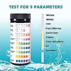 Aquarium Test Strips, 9 in 1 Aquarium Test Kit for Freshwater Saltwater, 100 Strips Aquarium Water Test Kit with Quick and Accurate, Pond Fish Tank Test Strips Testing Nitrite,Nitrate,Iron,pH and More