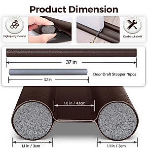 C CELAINER Door Draft Stopper, Under Door Noise Blocker, Sound Light Air Proof Sealer for Bottom of Door, Adjustable Soundproof Insulation Strip Doors Draft Guard 37 inch, Coffee