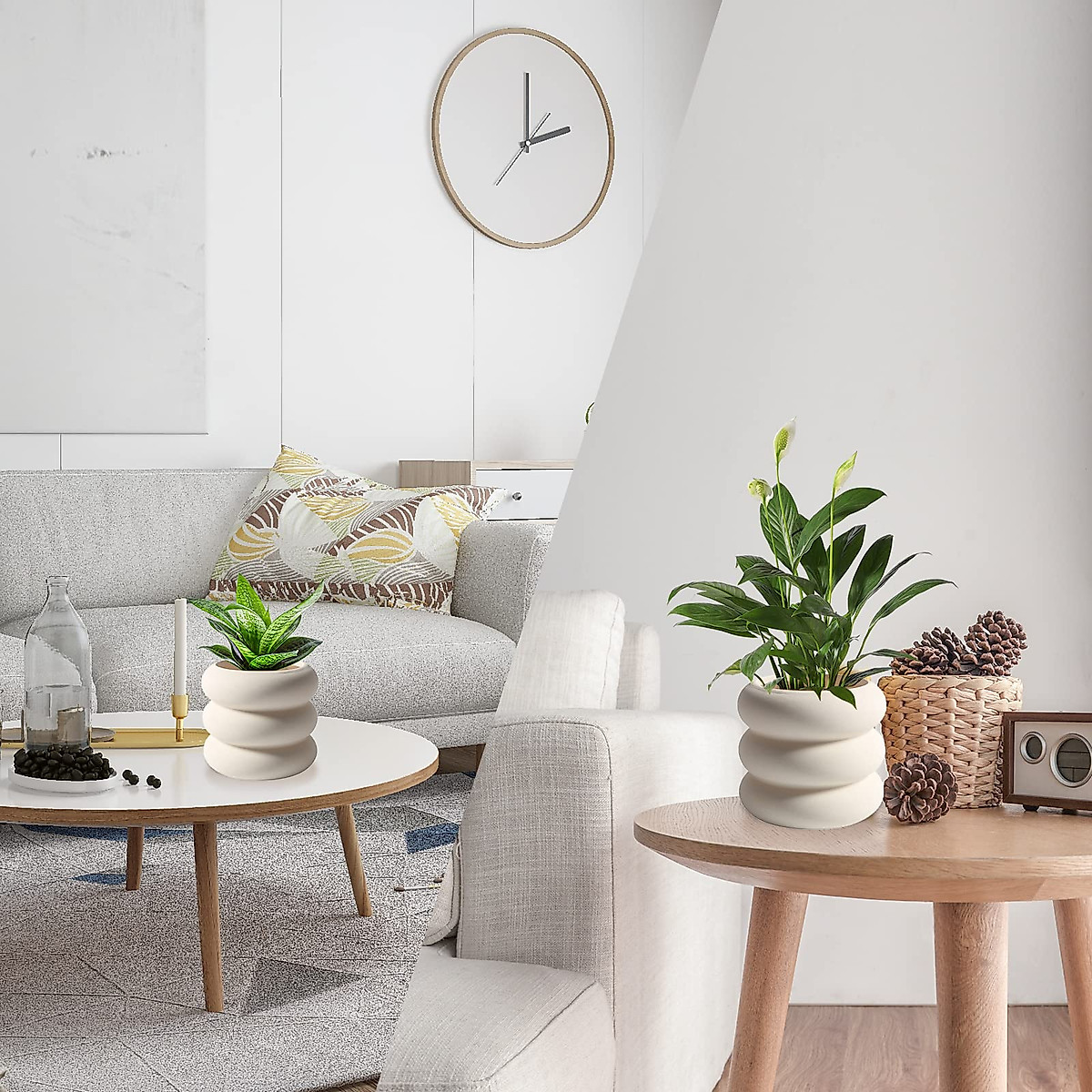 SANDYBAYTAS Ceramic Plant Pot Indoor, 4.5 Inch Beige Unglazed Flower Pot with Drainage Hole, Small Bubble Design Ceramic Planter for Home & Office Decor