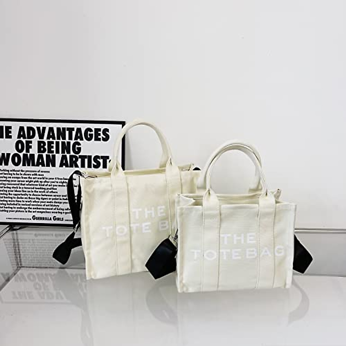 JQAliMOVV Canvas Tote Bag for Women - Mini Travel Tote Bag Purse with Zipper Fashion Shoulder Crossbody Bag Handbag (Beige)