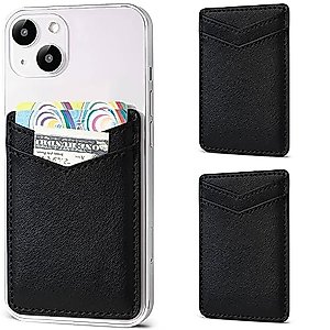 Fulgamo 2Pack Phone Wallet,Leather Phone Card Holder Adhesive Stick On Credit Card Pocket for Back of Phone Case iPhone and Android-Black