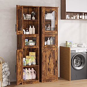 IDEALHOUSE Slim Bathroom Storage Cabinet, 67" Tall Cabinet with Doors and Shelves, Freestanding Narrow Bathroom Linen Cabinet for Laundry Room, Kitchen, Living Room, Small Spaces, Rustic Brown