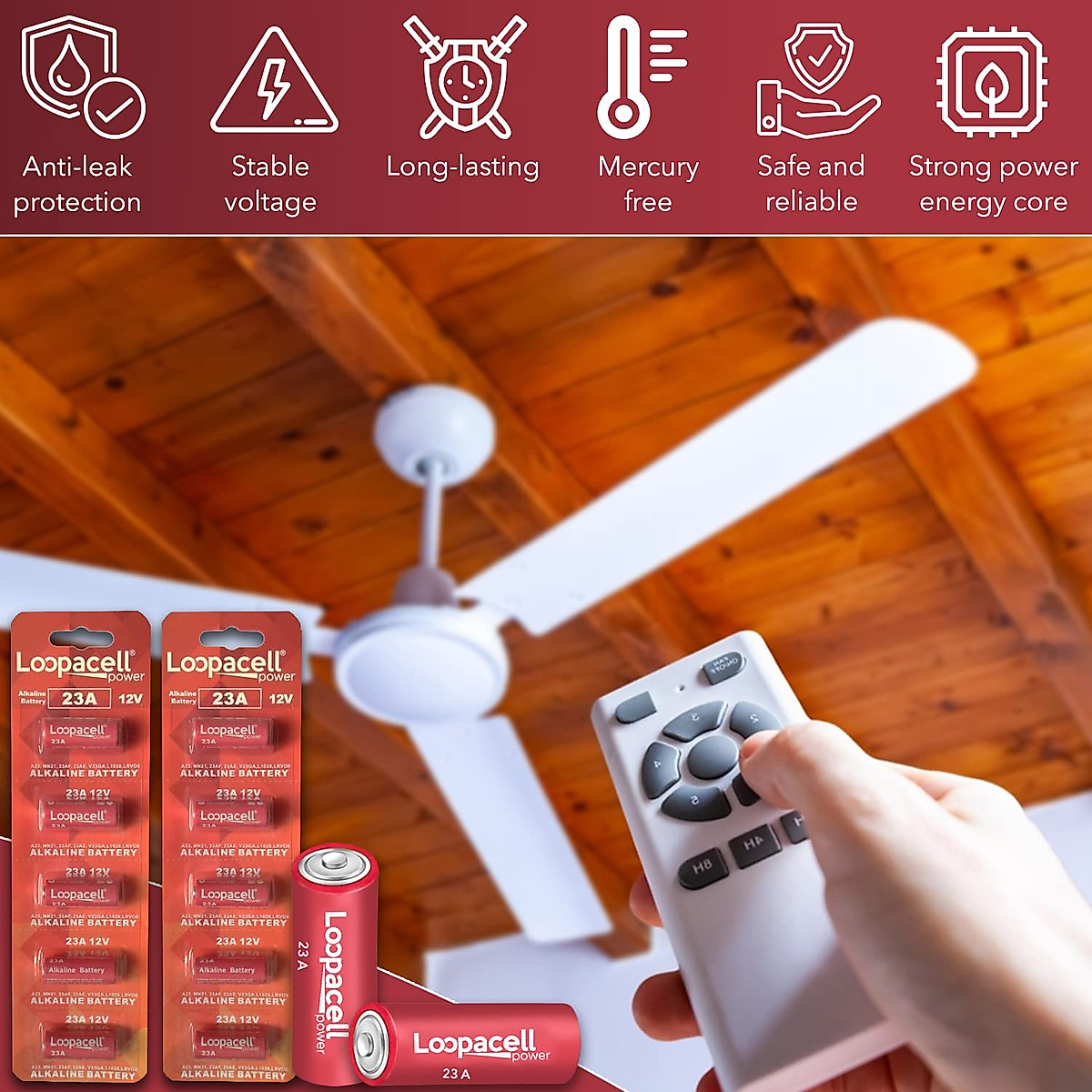 Loopacell A23 23A 12-Volt Alkaline Battery Pack of 10