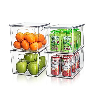 Sorbus Plastic Storage Clear Bins with Lid, Stackable Pantry Organizer Box Bin Containers for Organizing Kitchen Fridge, Food, Snack Pantry Cabinet, Fruit, Vegetables, Bathroom Supplies 4 Pack