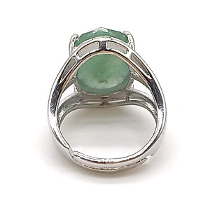 Faceted Oval Round Shape Natural Stone Adjustable Ring for Women Gemstones Healing Crystal Jewelry Wedding Engagement Anniversary Birthday Gift (Oval Shape Green Aventurine)