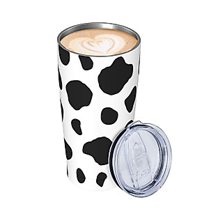 Black And White Cow Pattern 20oz Tumbler Stainless Steel Vacuum Insulated Double Wall Travel Tumbler, Durable Insulated Coffee Mug, Thermal Cup With Lid and Straw for Hot & Cold Drinks