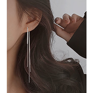 SLUYNZ 925 Sterling Silver CZ Dangle Earrings Chain for Women Teen Girls Long Dangle Earrings Tassel with Snake Chain Backs3 (A-Silver)