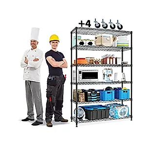 Heavy Duty 6-Tier Storage Shelves Adjustable NSF Garage Shelving with Wheels & Adjustable Feets,Free Standing Shelves for Storage Closet Pantry Garage Wire Shelving Unit Metal Shelving,48"Lx18"Wx72"H