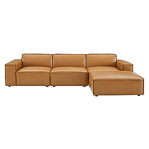 Modway Restore Vegan Leather Sectional 4-Piece Set Sofa in Tan