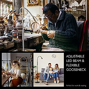 O’Bright Ray – Adjustable LED Beam Floor Lamp, Dimmable and Zoomable Spotlight, Flexible Gooseneck, Reading/Crafting Standing Lamp, Work Table Light, Antique Brass