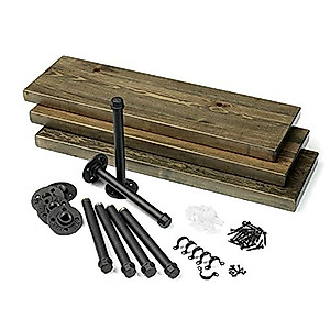 Mark One Home Goods 3 Tier Wood Shelves with Black Pipe Brackets (Walnut, 3 Tier)