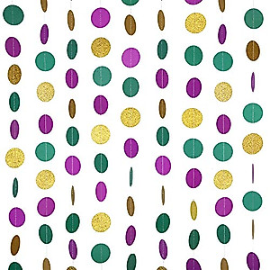 10 Pack Mardi Gras Paper Garland Glitter Circle Dot Hanging Party Garland Paper Banner Decor for Carnival Winter Xmas New Year Wedding Birthday Party Valentine Decor, 131 Feet (Gold, Purple, Green)