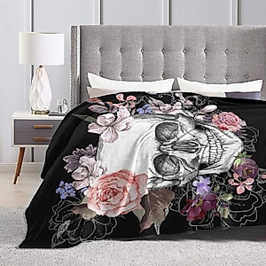 Skull Throw Blanket Soft Warm Cozy Winter Decorative Gothic Flannel Fleece Blankets for Living Room Farmhouse Couch Outdoor 60 X 50 inch