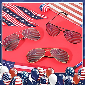 Mepase 12 Pack Mens Women American Flag Sunglasses USA Flag Glasses for 4th of July for Independence Day Patriotic Decoration (Gold Silver Black Frame)