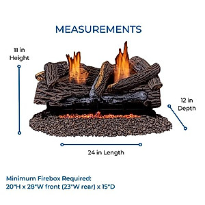 Duluth Forge DLS-24R-2 Dual Fuel Ventless Fireplace Logs Set with Remote Control, Use with Natural Gas or Liquid Propane, 33000 BTU, Stacked Red Oak, 24 Inches