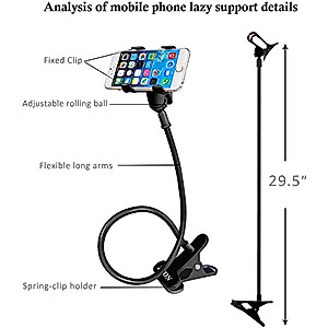 ZTON Cell Phone Holder, Universal Mobile Phone Stand, Lazy Bracket, Flexible Long Arms Clip Mount for iPhone, LG etc. in Office Bedroom Desktop (Black)