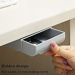 Boao 2 Pieces Desk Pencil Drawer Organizer Self-Adhesive Drawer Pencil Tray Pop-Up Latent Desktop Drawer Tray Expandable Under The Table Drawer Organizer for Office School Home Desk, 2 Sizes (Gray)