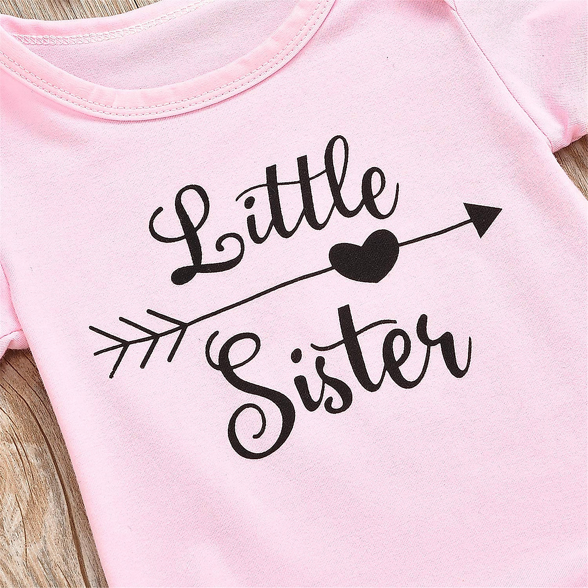 GRNSHTS Baby Girl Sister Matching Clothes Infant Little Sister Short Sleeve Romper+Leopard Shorts+Headband 3Pcs Outfits (Leopard Little Sister, 0-6 Months)