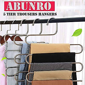 S-Shape Pants Hangers Space Saving Trousers Hangers 4 Pack, 5 Layer Stainless Steel S-Shape Trousers Hangers