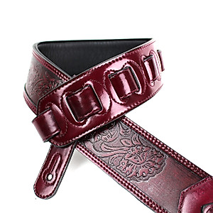 Walker & Williams LID-06 Sangria Purple Leather Padded Guitar Strap with Western Floral Tooling