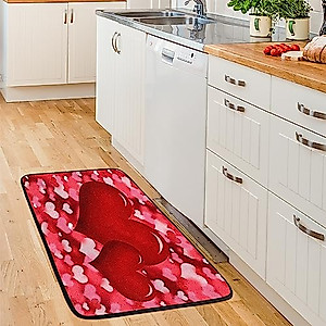 KOBLEN Red Love Hearts Kitchen Rugs Non Slip Washable Absorbent Kitchen Mats 20x39 inch Cushioned Anti Fatigue Kitchen Floor Mats for in Front of Sink