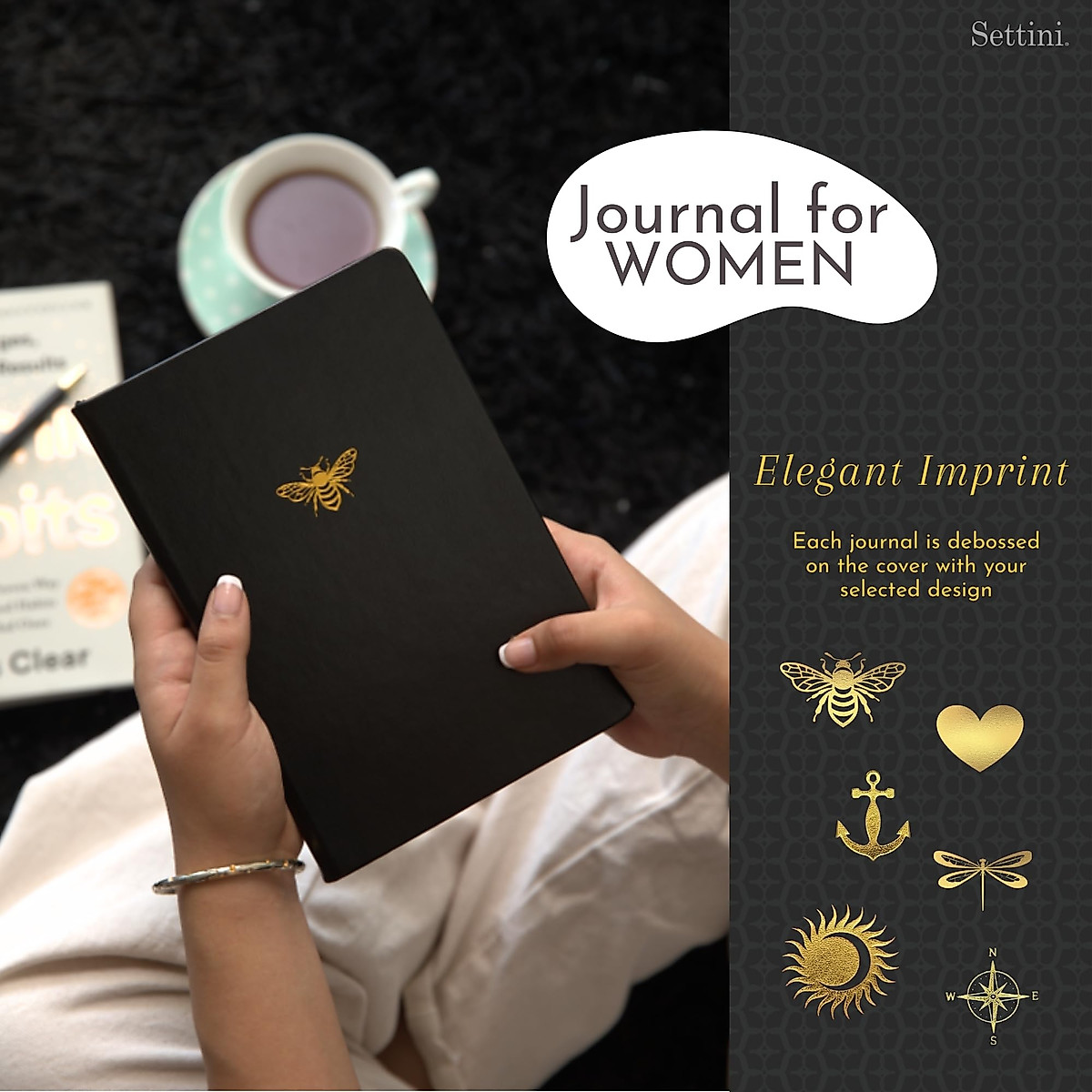SETTINI Journals for Writing - Gift for Women and Men - Hardcover Notebook - Cute Journal - Lined Journal - Writing Journal -Faux Leather, Elastic Closure, Bookmark, Inner Pocket. Lay Flat (Black Bee)