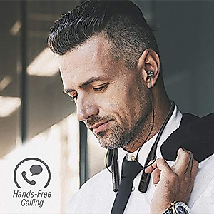 Volkano Wireless Sports Earphones w/Google Assistant/Siri, 8-HR Playtime Audífonos Inalámbricos, Flexible Neckband Bluetooth Earbuds, Compatible w/iPhone/Android, Hands-Free [Black] - Aeon+ Series