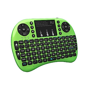 Rii 2.4GHz Mini Wireless Keyboard with Touchpad＆QWERTY Keyboard,LED Backlit,Portable Keyboard Wireless for laptop/PC/Tablets/Windows/Mac/TV/Xbox/PS3/Raspberry Pi .(i8+ Green)