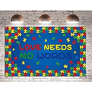 Love Needs No Words Backdrop Banner Autism Awareness Puzzle Piece April Photography Background Wall Hanging Decoration