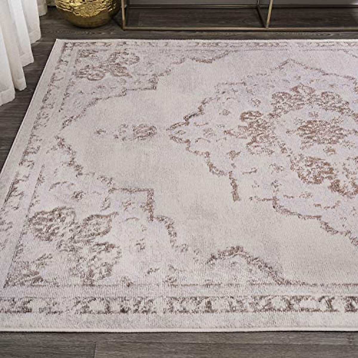 JONATHAN Y MDP400A-3 Alhambra Ornate Medallion Modern Indoor Area-Rug Vintage Bohemian Easy-Cleaning Bedroom Kitchen Living Room Non Shedding, 3 ft x 5 ft, Cream/Red