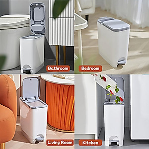 WanWanKa Trash Can with Lid, 2.6 Gallon Commercial Trash Can, Plastic Waste Bin with Press top Lid, Pedal Trash can,White Garbage Can Suitable for Kitchen, Bathroom, Bedroom, Living Room, Office(ASEN)