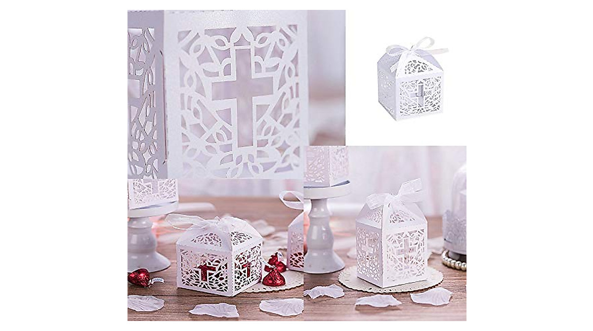 Sohapy 50Pcs Baptism Favor Boxes for Baby Showers