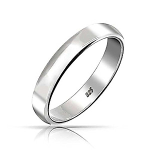 Bling Jewelry Minimalist Plain Simple .925 Sterling Silver Dome Couples Wedding Band Ring For Women For Men 4MM