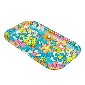 Puff Plate Decorative Metal Serving Tray - Cute Room Decor for Desk, Bathtub, Jewelry, Candle, Food or Coffee Table (Retro Flowers)