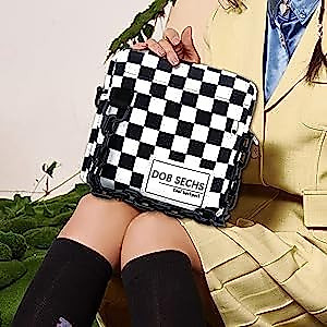 DOB SECHS Crossbody Purse Small Messenger Bags for Women Men Shoulder Bag, Black White Checkered