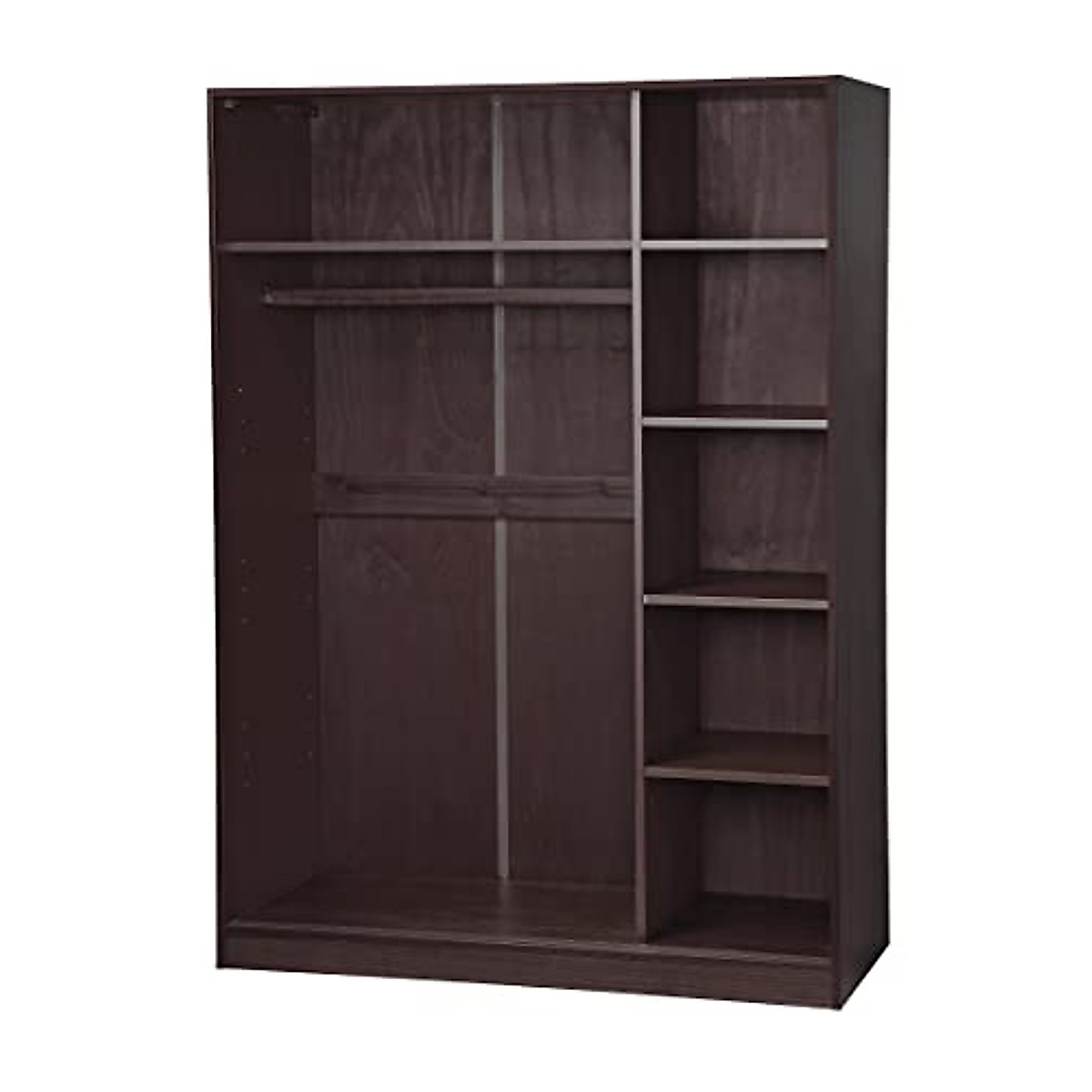 Palace Imports 100% Solid Wood Wardrobe/Armoire/Closet with 3 Sliding Louvered Doors, Java. 5 Shelves Included. Additional Large Shelves Sold Separately.