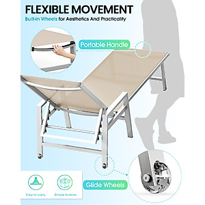 Patio Chaise Lounge Chair Outdoor with Wheels&Armrests, Aluminum Pool Lounge Chairs Set of 2 Five-Position Adjustable Recliner, Outdoor Beach Lounge Chairs for Poolside, Patio, Deck, Yard, Khaki