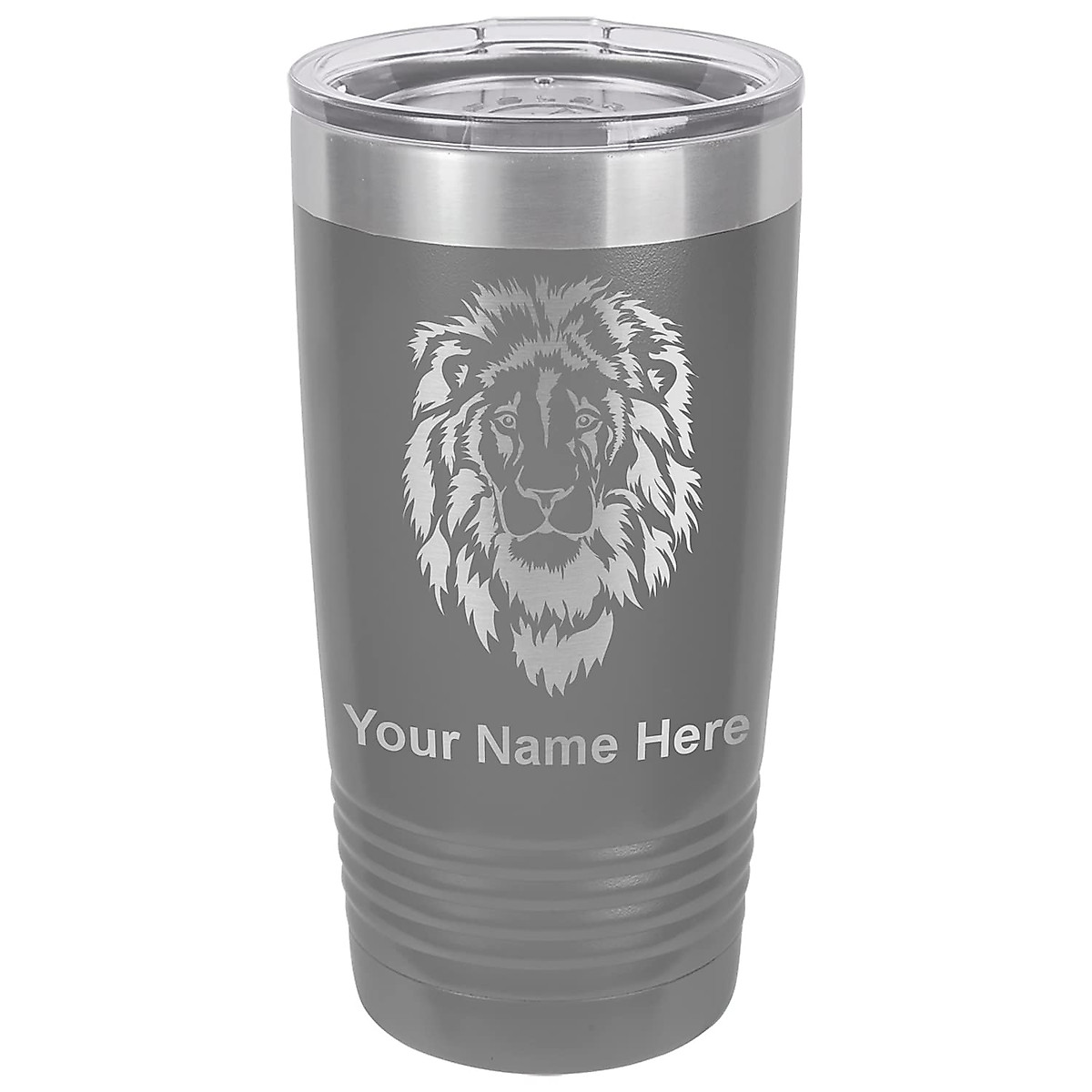 LaserGram 20oz Vacuum Insulated Tumbler Mug, Lion Head, Personalized Engraving Included (Gray)